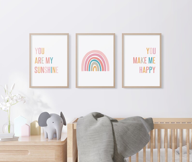 Rainbow Nursery Prints Set of 3, Prints Wall Art, Nursery Wall Art ...