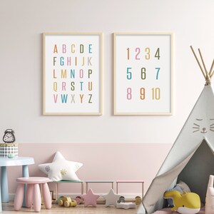 Pastel Color Alphabet Number Nursery Wall Art Print Set of 2, Number ...