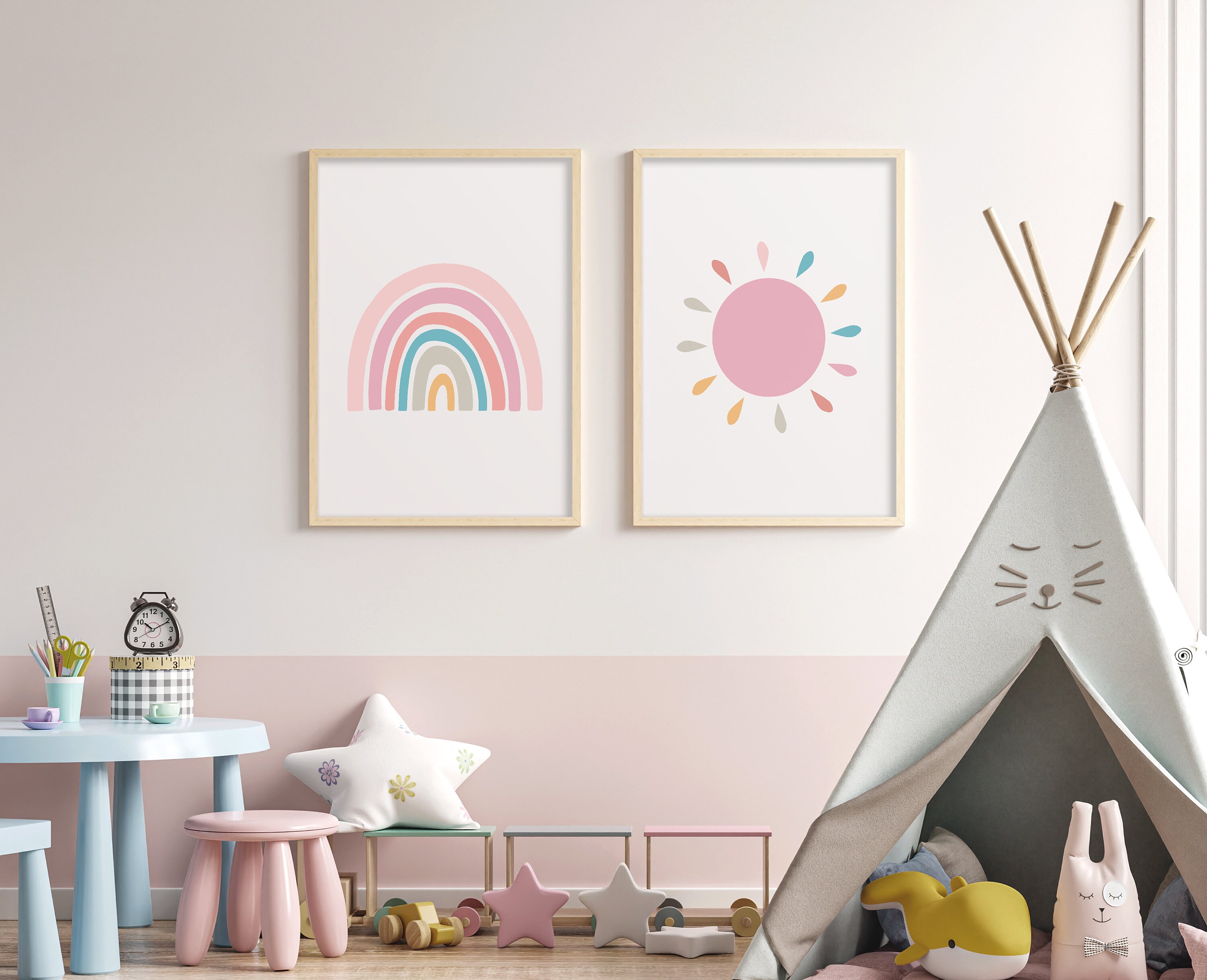 Rainbow Sun Cloud Prints Set of 3 Nursery Prints Nursery - Etsy