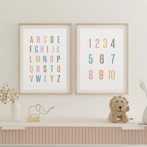 Pastel Color Alphabet Number Nursery Wall Art Print Set of 2, Number ...
