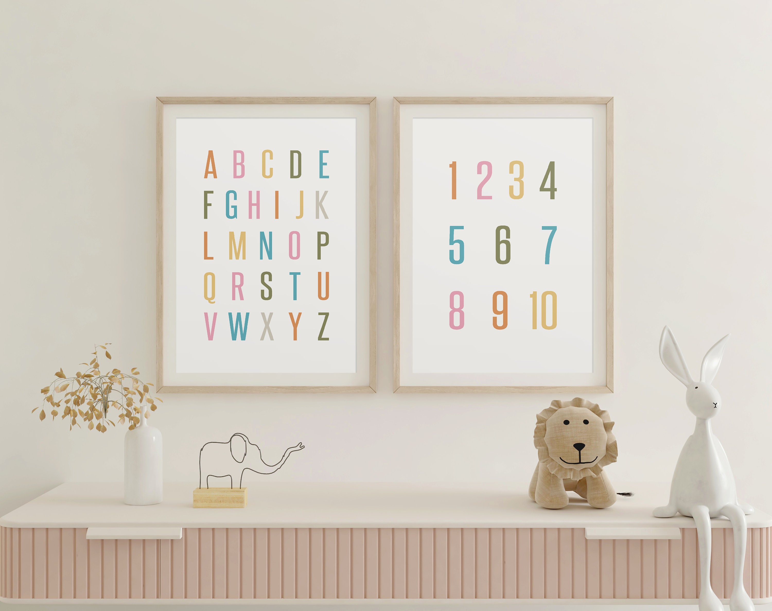 Pastel Color Alphabet Number Nursery Wall Art Print Set of 2 - Etsy