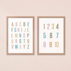 Pastel Color Alphabet Number Nursery Wall Art Print Set of 2, Number ...