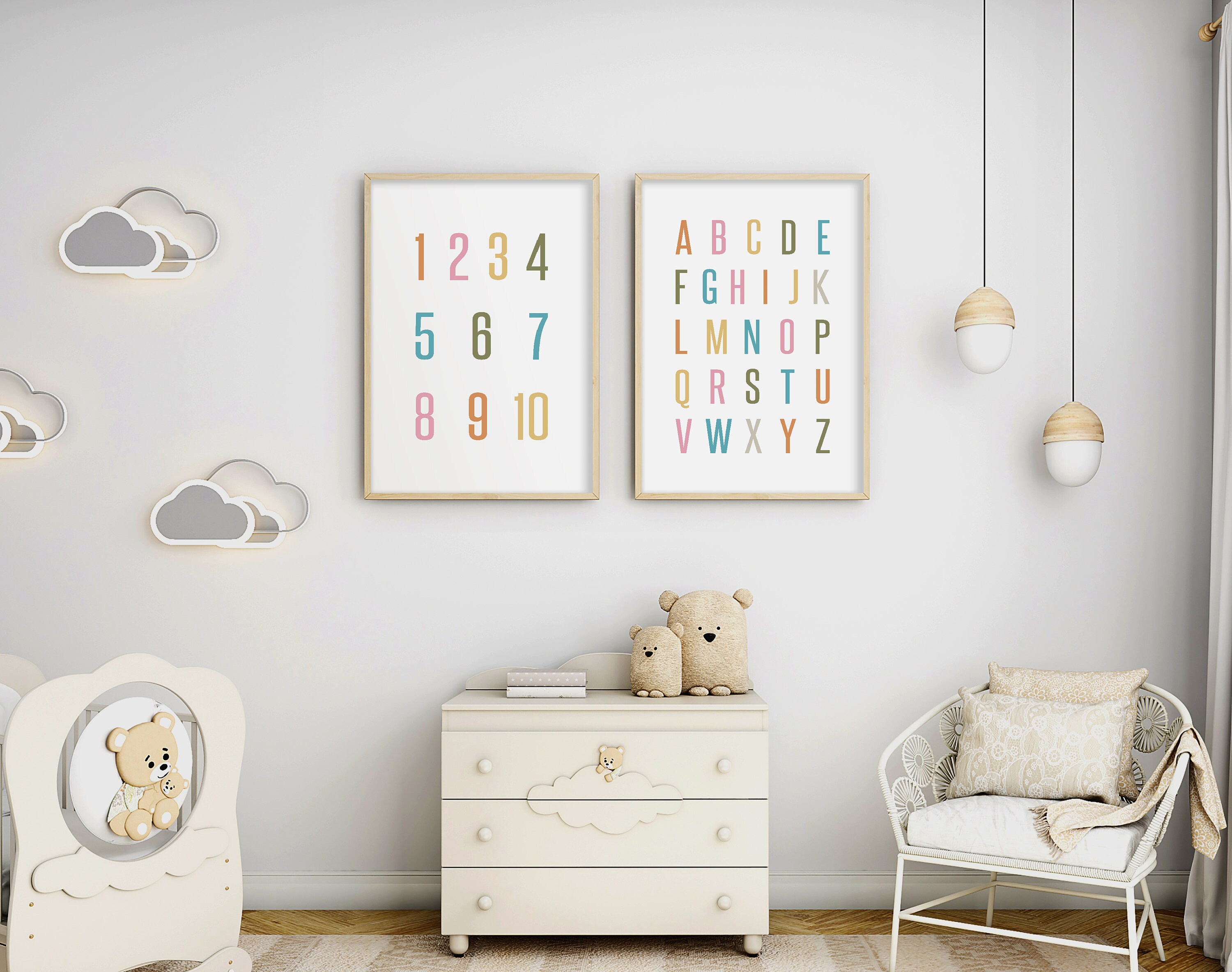 Pastel Color Alphabet Number Nursery Wall Art Print Set of 2 - Etsy