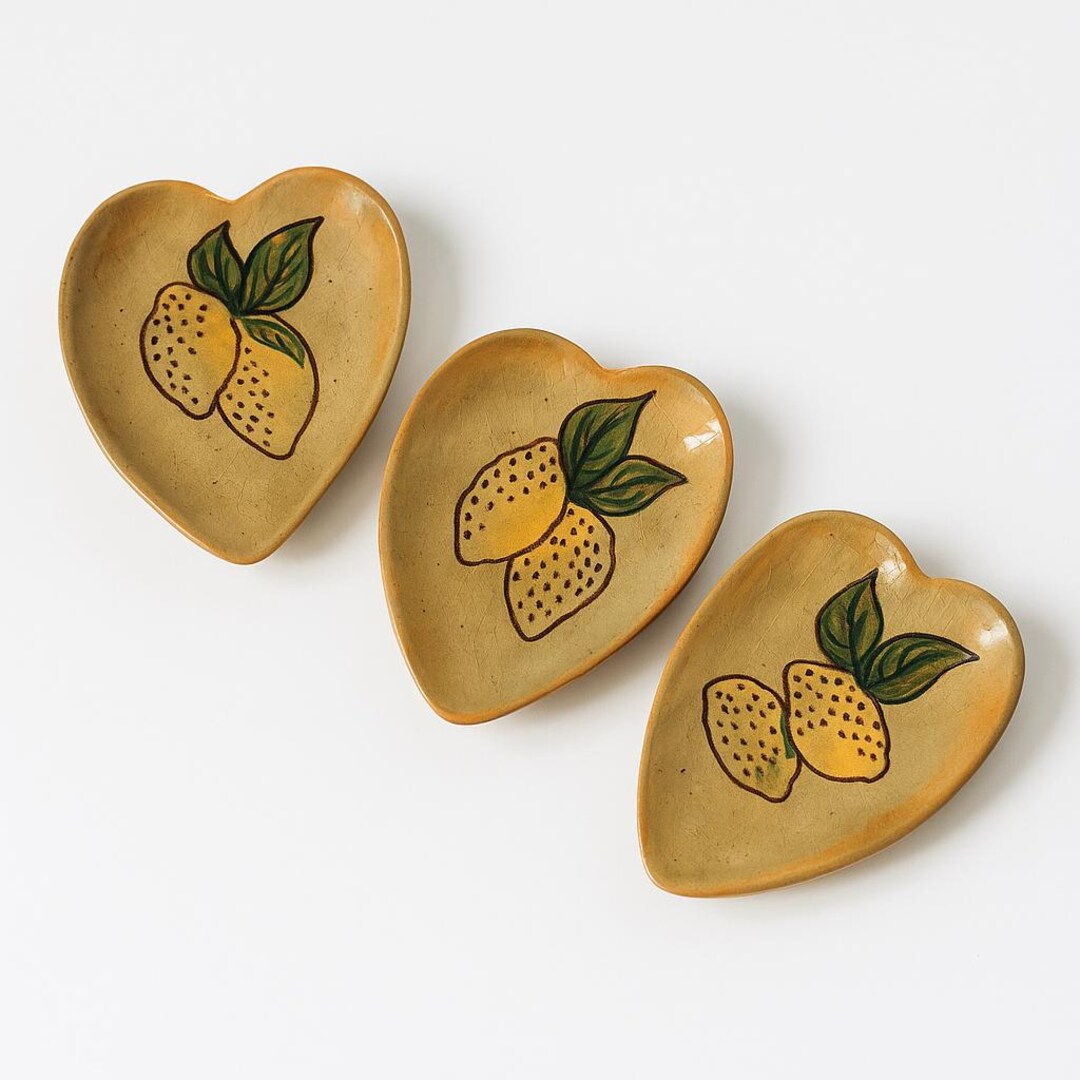 Vintage Moroccan Snack Bowls Set of 3 – Hand-painted Lemons, Heart ...