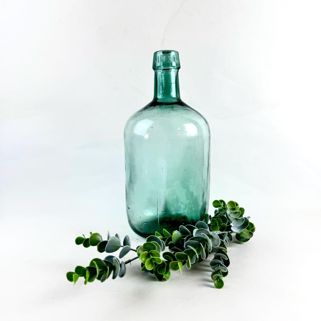 Vintage French Viresa Green Glass Bottle: Rustic Farmhouse Decor - Etsy