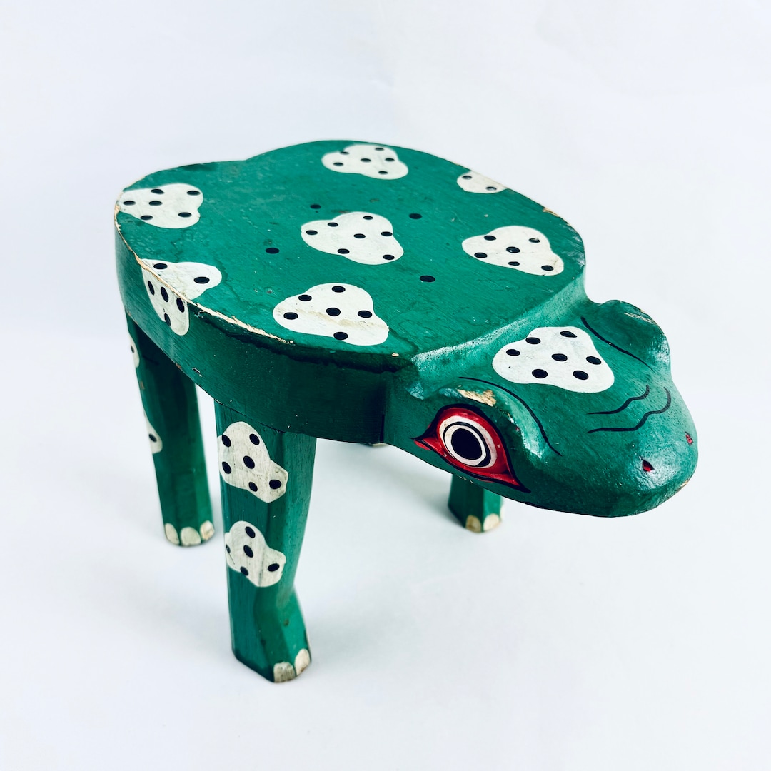 Vintage Balinese Frog Plant Stand: Hand-carved Lucky Green Amphibian ...