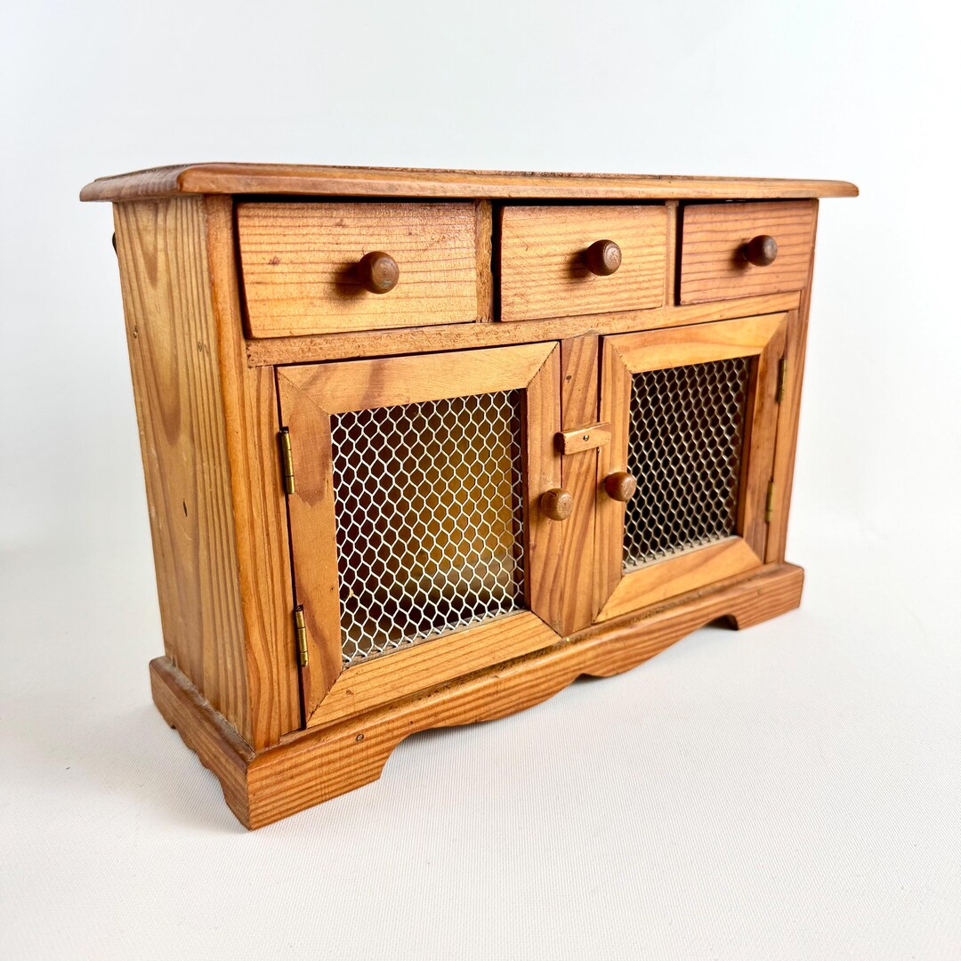 Vintage Miniature Pinewood Cabinet: Rustic Farmhouse Chicken Wire Decor ...