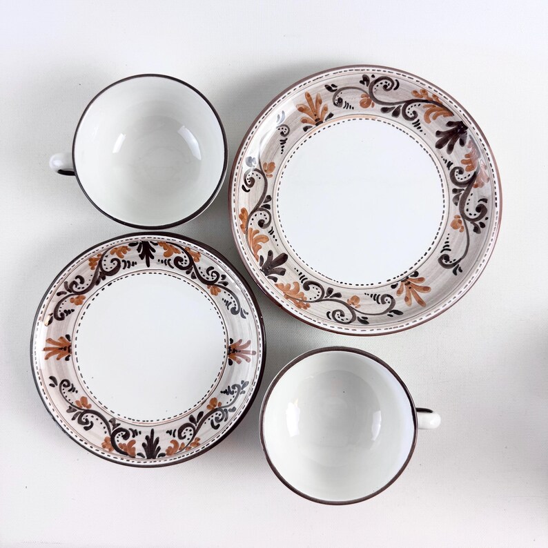 Vintage Italian Breakfast Set for Two – Hand-painted Siena Ceramic Cups ...