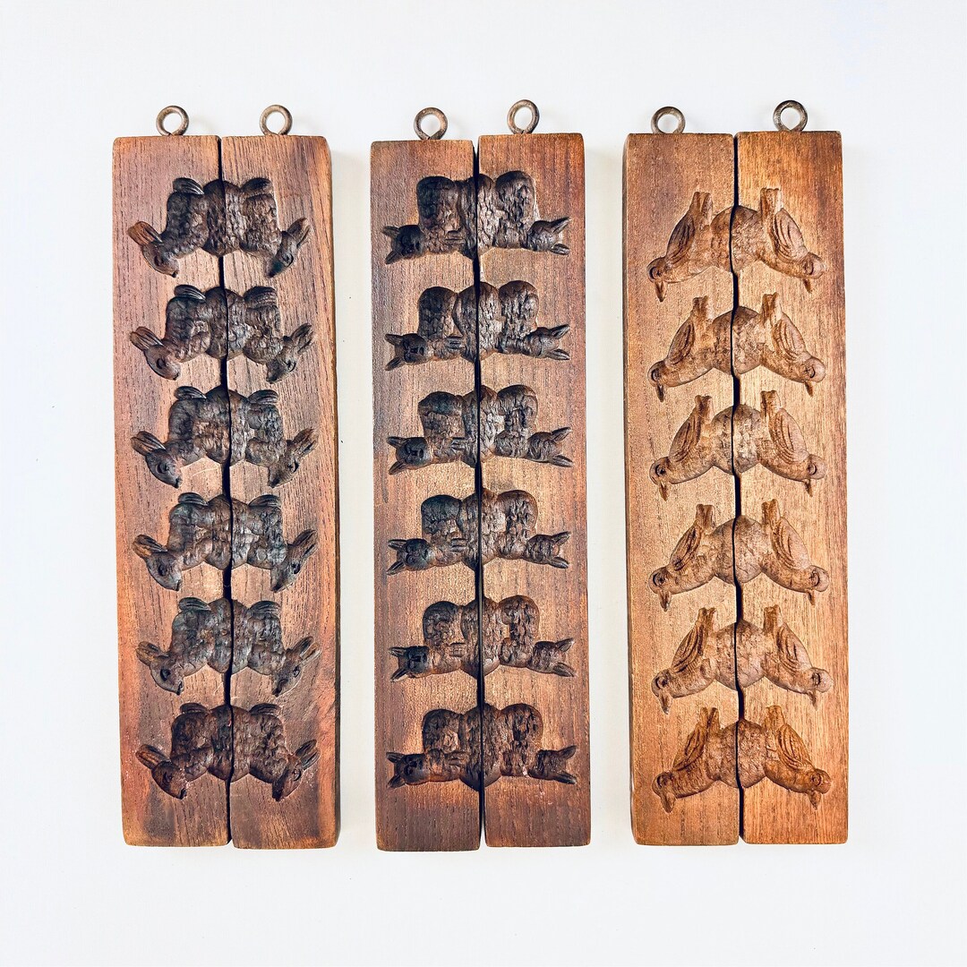 Vintage Wooden Sugar & Candy Molds Birds, Rabbits, Cats Handmade in ...
