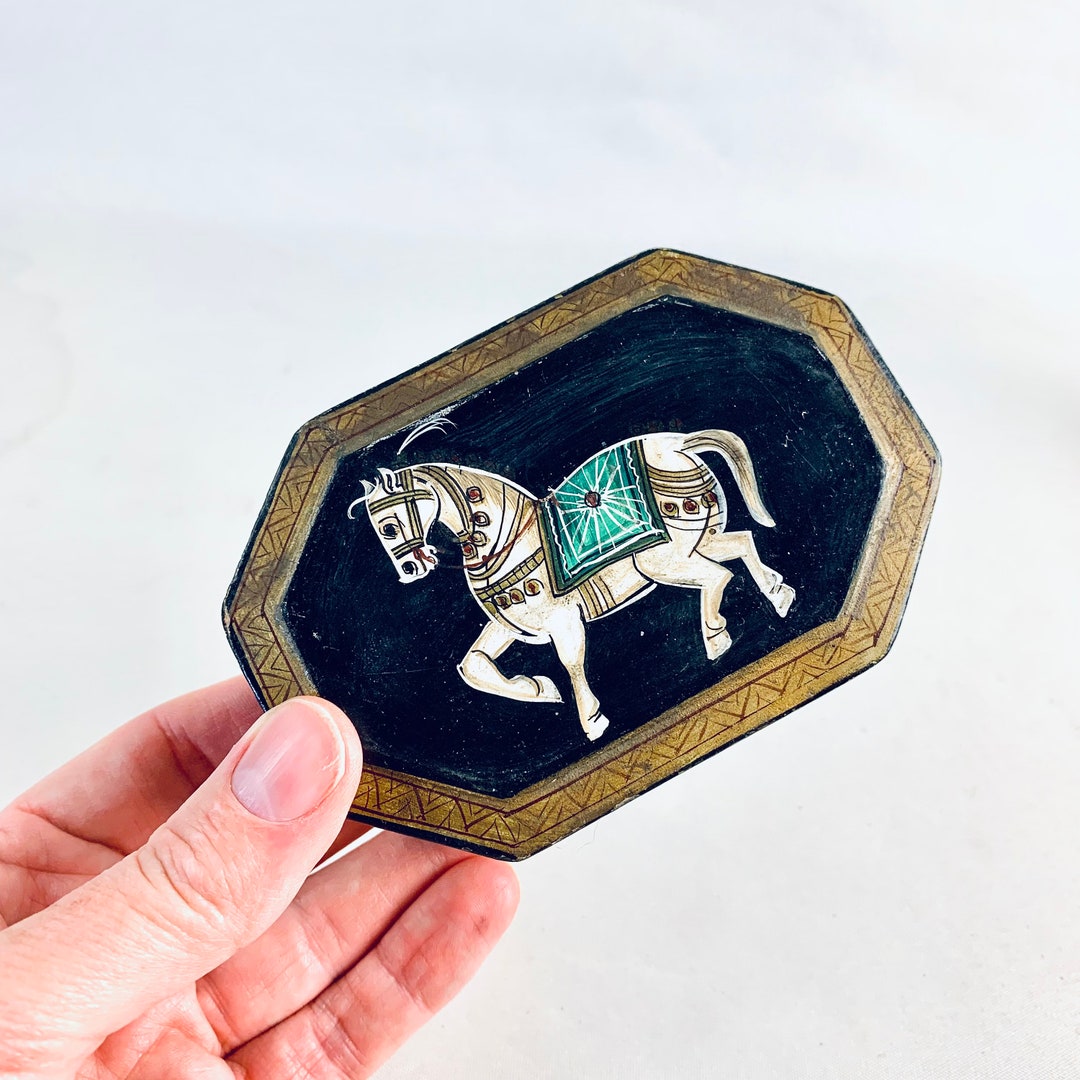 Vintage Indian Trinket Box With Hand-painted White Horse Perfect Gift ...