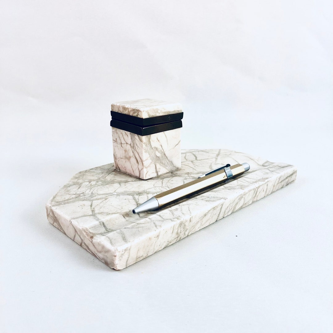 Vintage 1930s Art Déco Marble Desk Organizer With Brass Lid – Rare ...