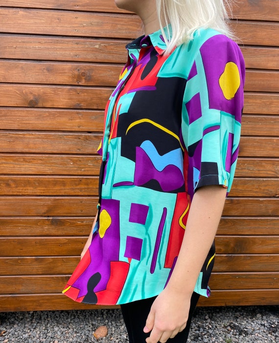 Funky 90's Summer Shirt. Padded Shoulders Bright Colo… - Gem