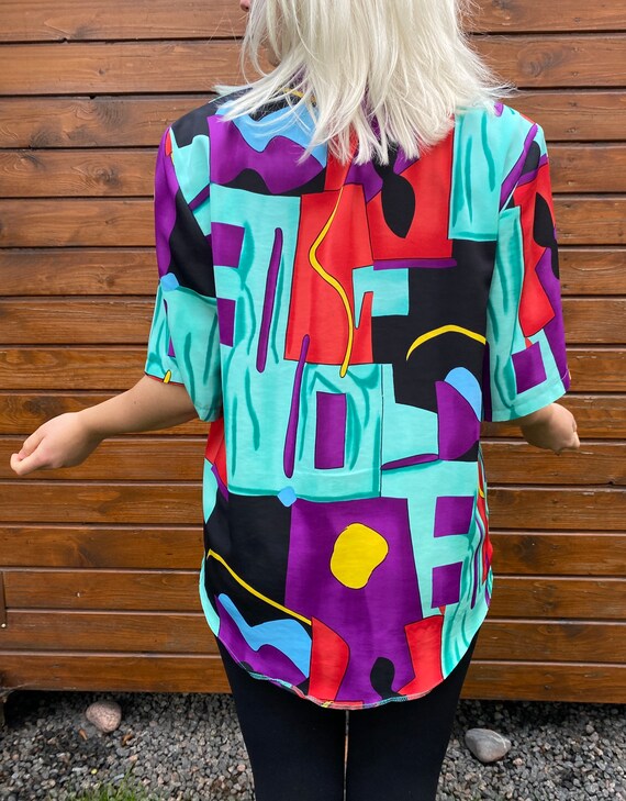 Funky 90's Summer Shirt. Padded Shoulders Bright Colo… - Gem