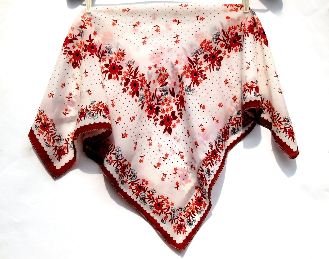 Soviet Vintage Retro Shawl: White Scarf With Red Orange - Etsy