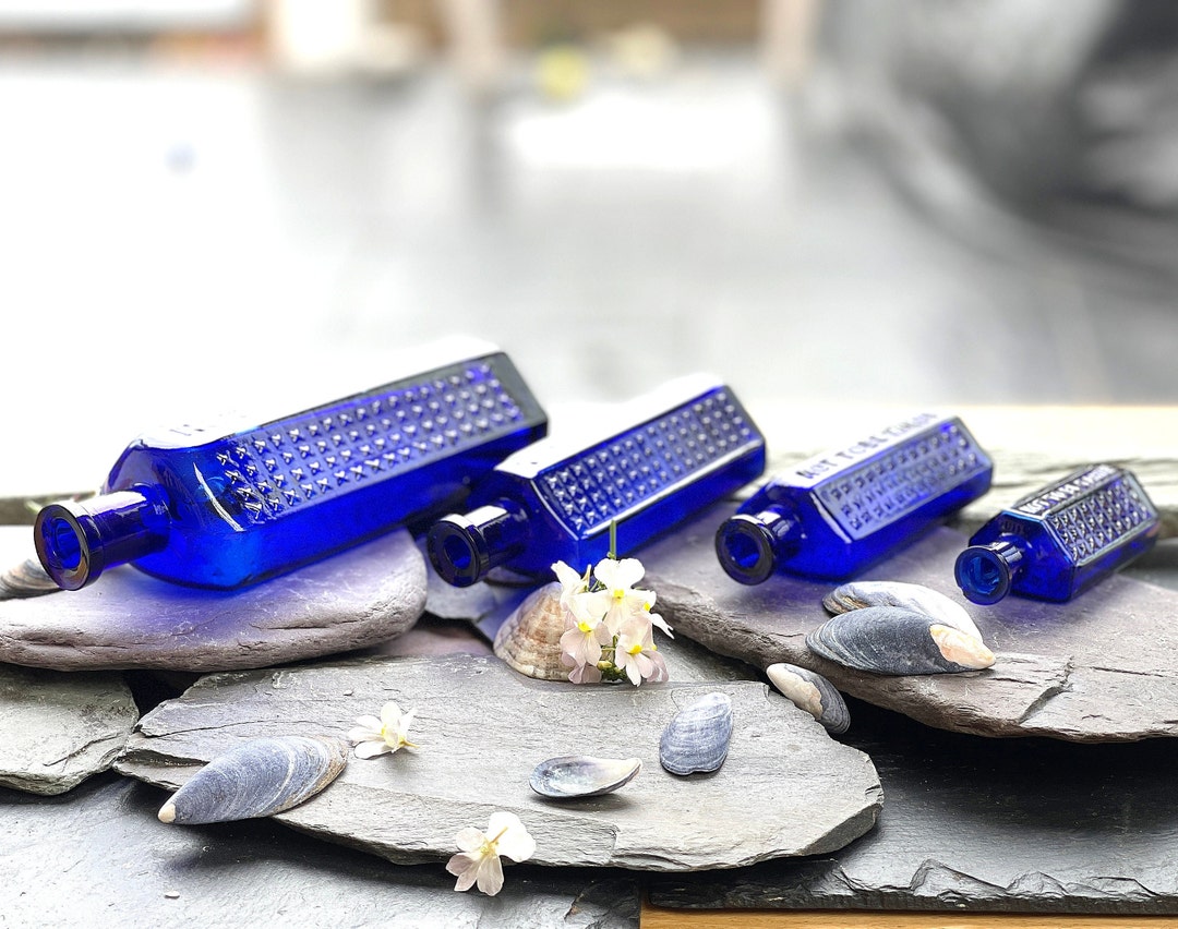 Antique Coffin Poison Bottles, Vintage Victorian Bottles, Blue Glass ...