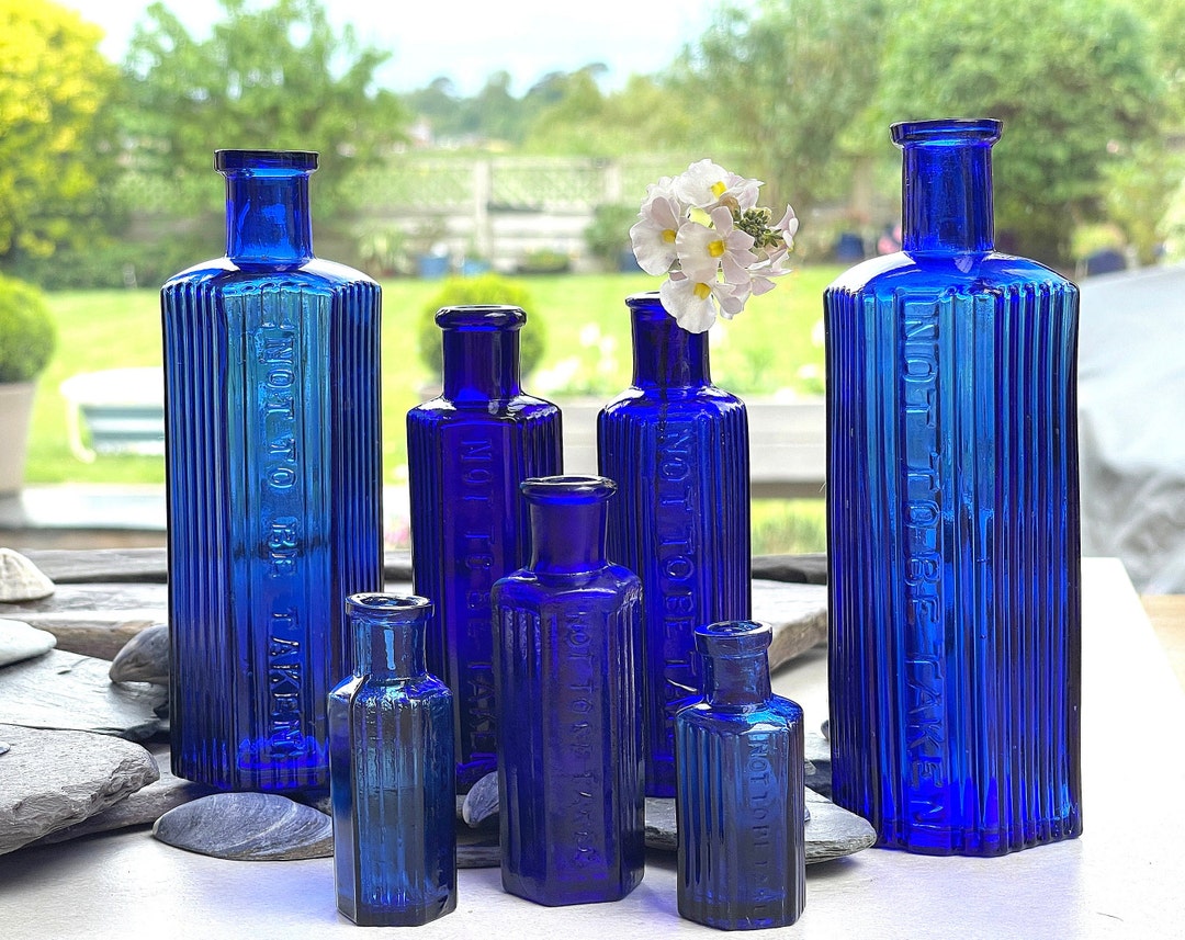 Antique Bottles, Choice of 7 Vintage Poison Bottles, Cobalt Blue Glass ...