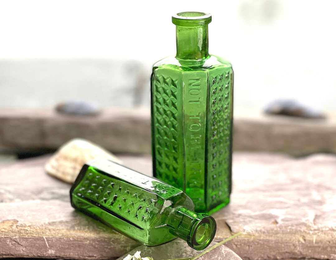 Antique Apothecary Bottles, Coffin Poison Bottles, Studded Emerald ...