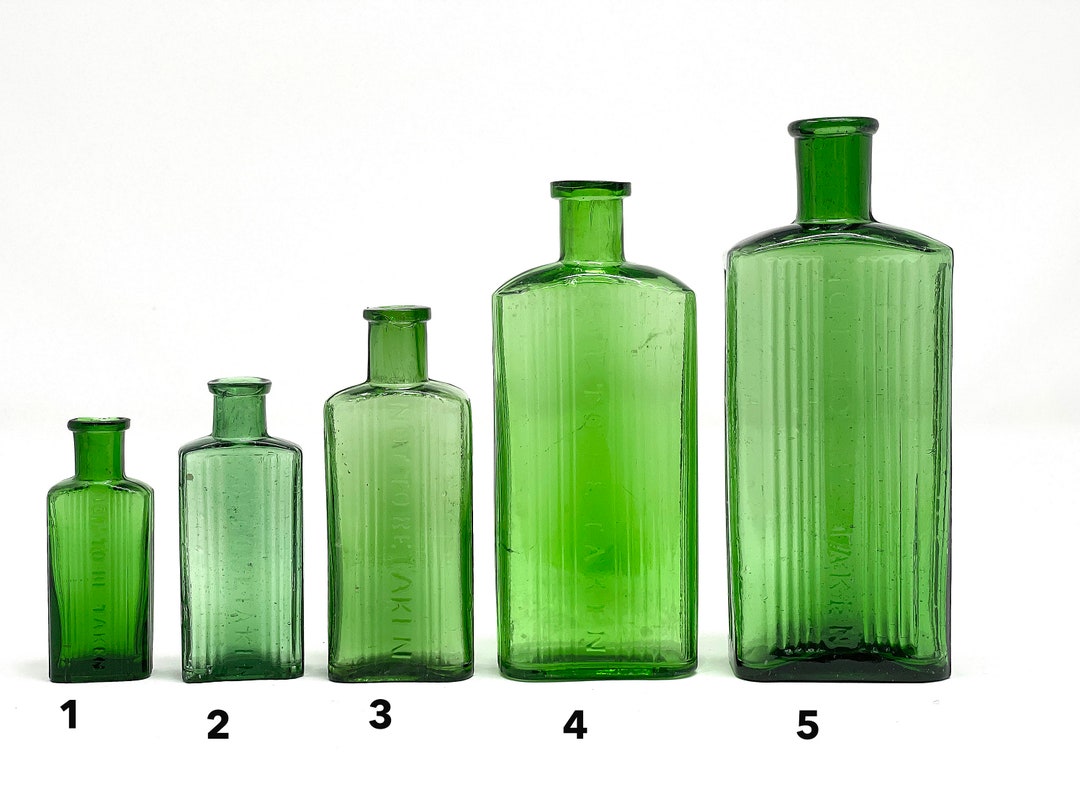 Antique Bottles, Choice of Vintage Poison Bottles, Green Glass Bottles ...