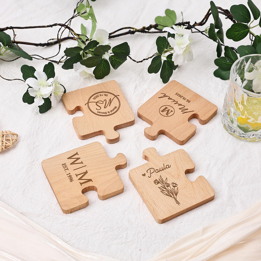 Engraved Wooden Coasters, Personalized Coaster Set of 4, Custom ...