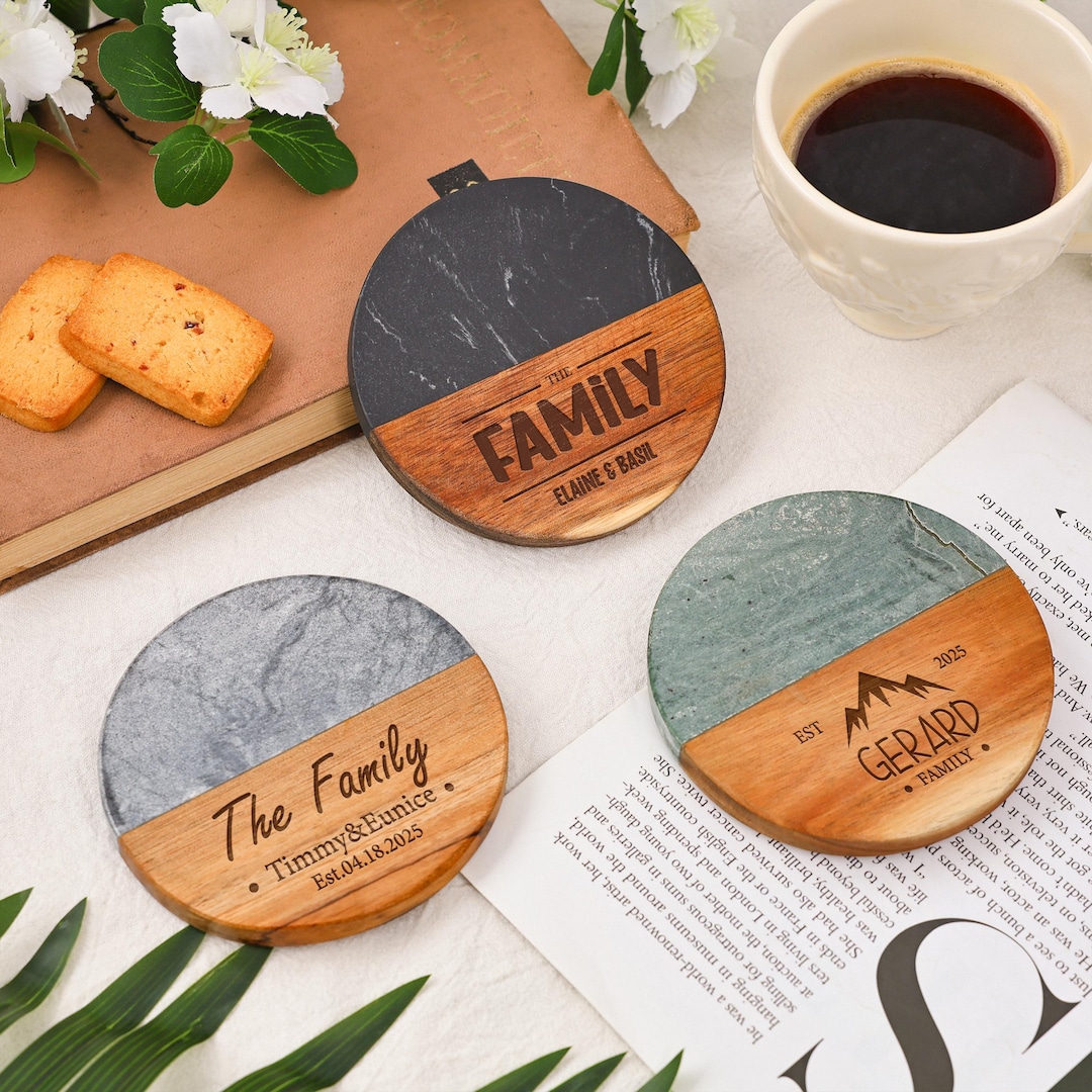 Custom Coasters Set, Wedding Gift, Personalized Wood Engraved ...