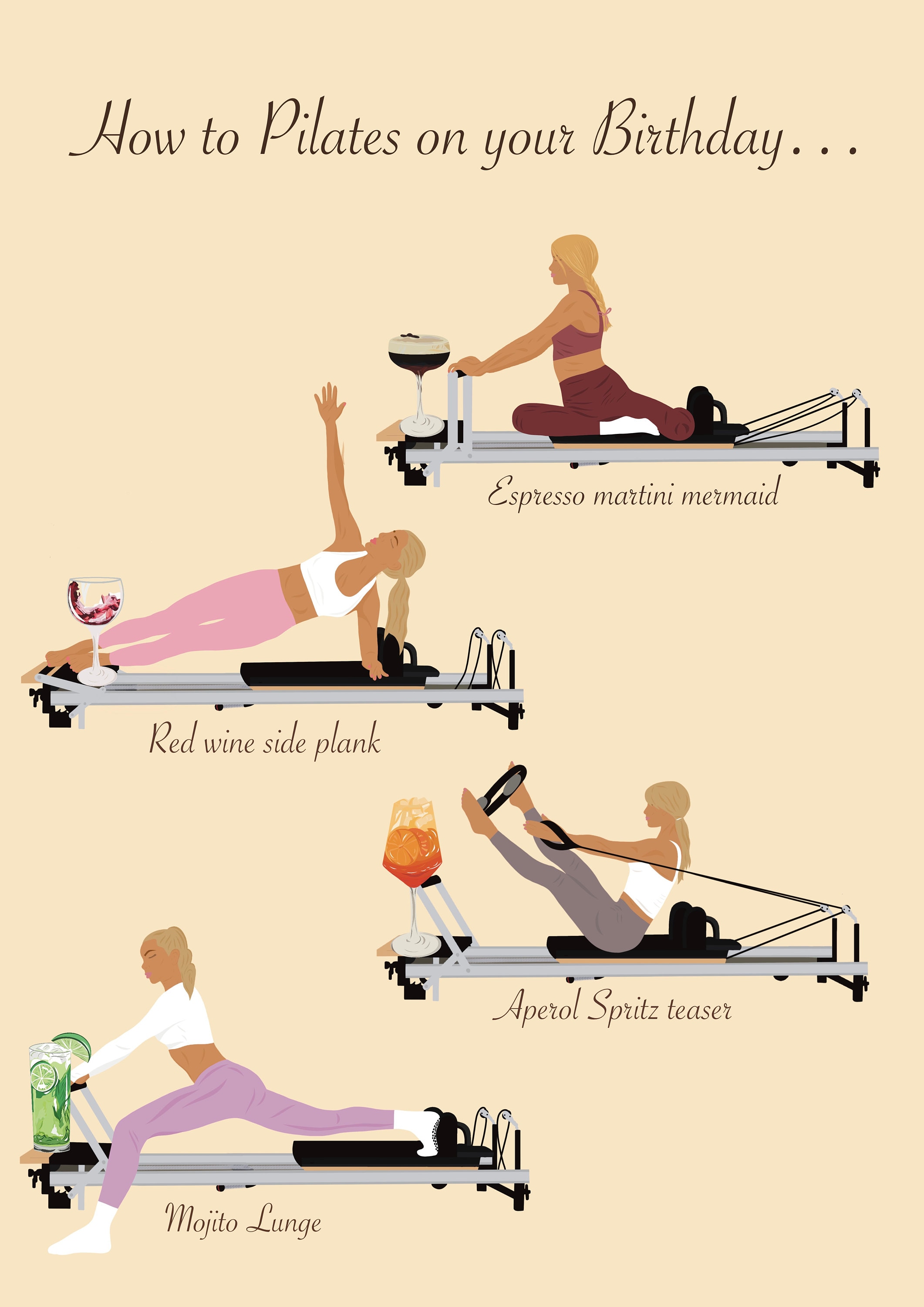 Happy Birthday Pilates Card, Pilates Pose, Personalisation Print ...