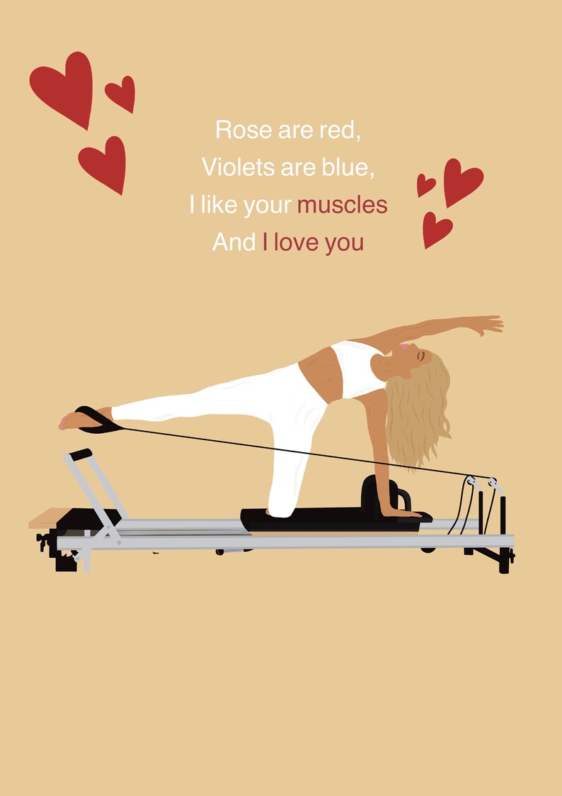 Pilates Love Greeting Card, Love Pilates, Fitness Quote, Reformer Pose ...