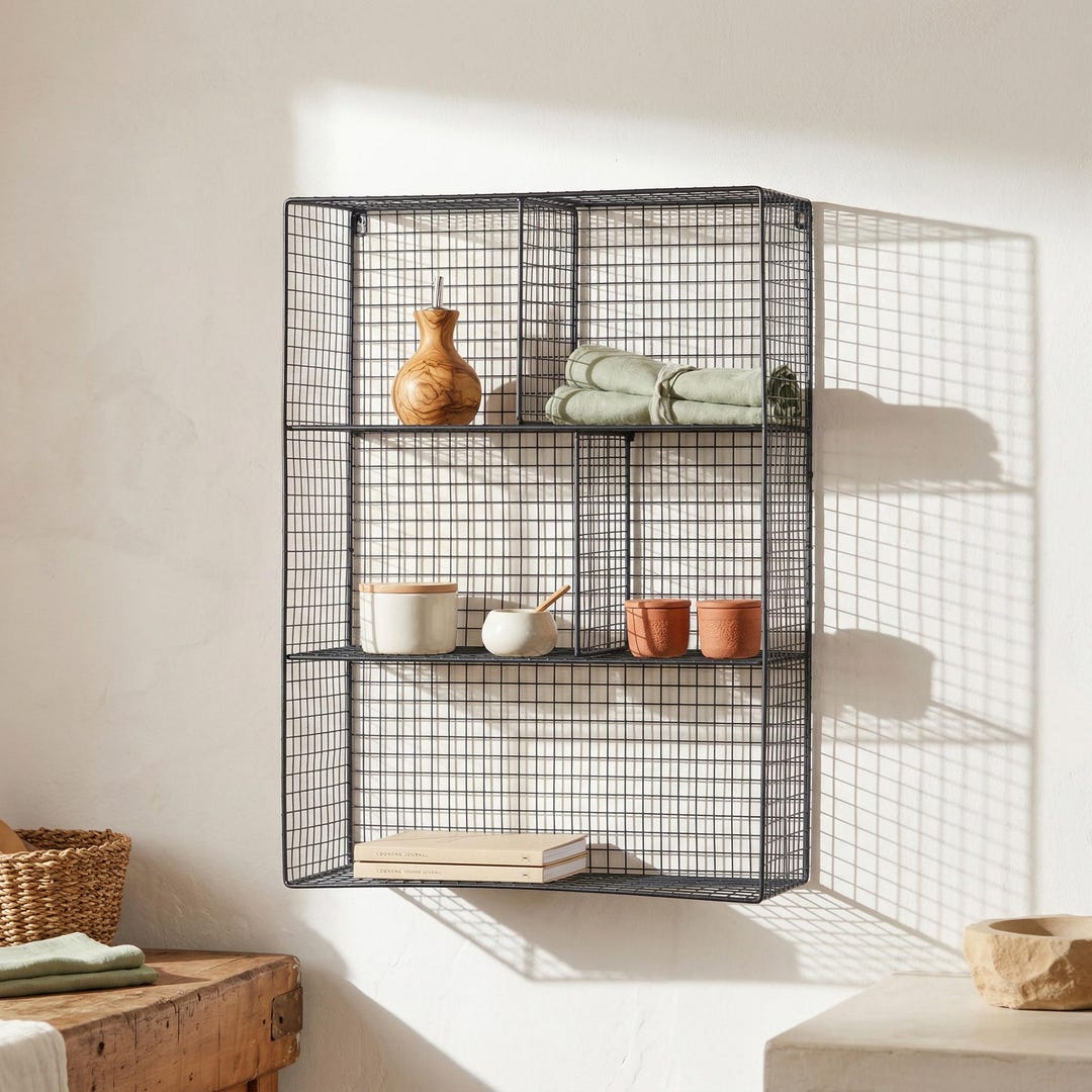 Large Industrial Metal Wire Large Multi Compartment Black Wall Mounted ...