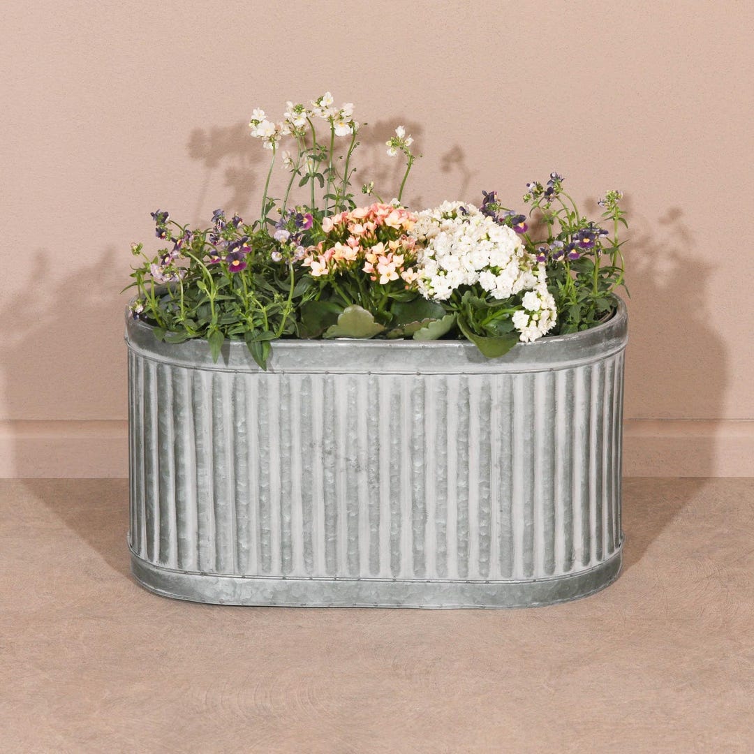 Vintage Rustic Style Galvanised Metal Tin Ribbed Planter - Etsy