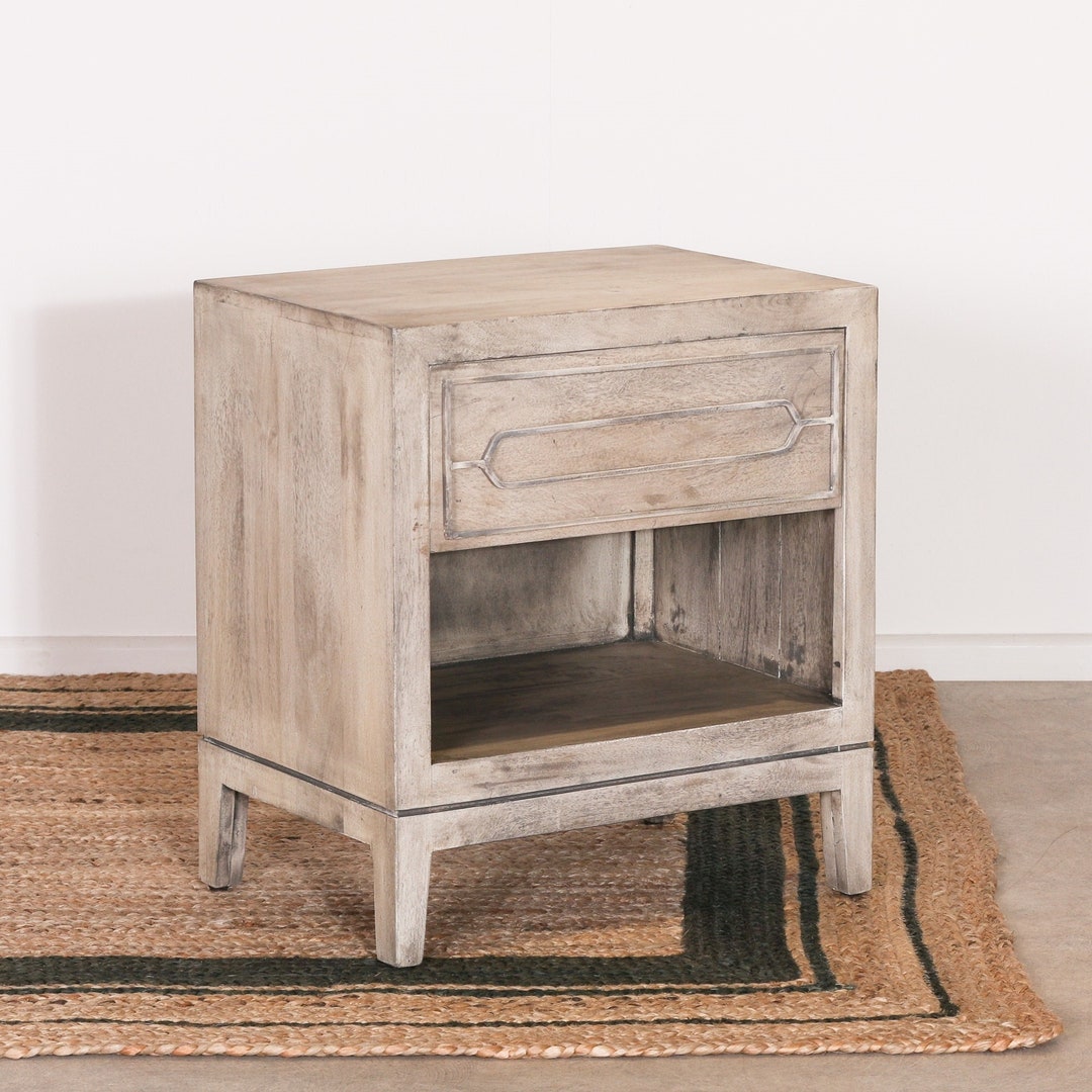Mango Nightstand Wooden Bedside Table With Shelf and Drawer - Etsy