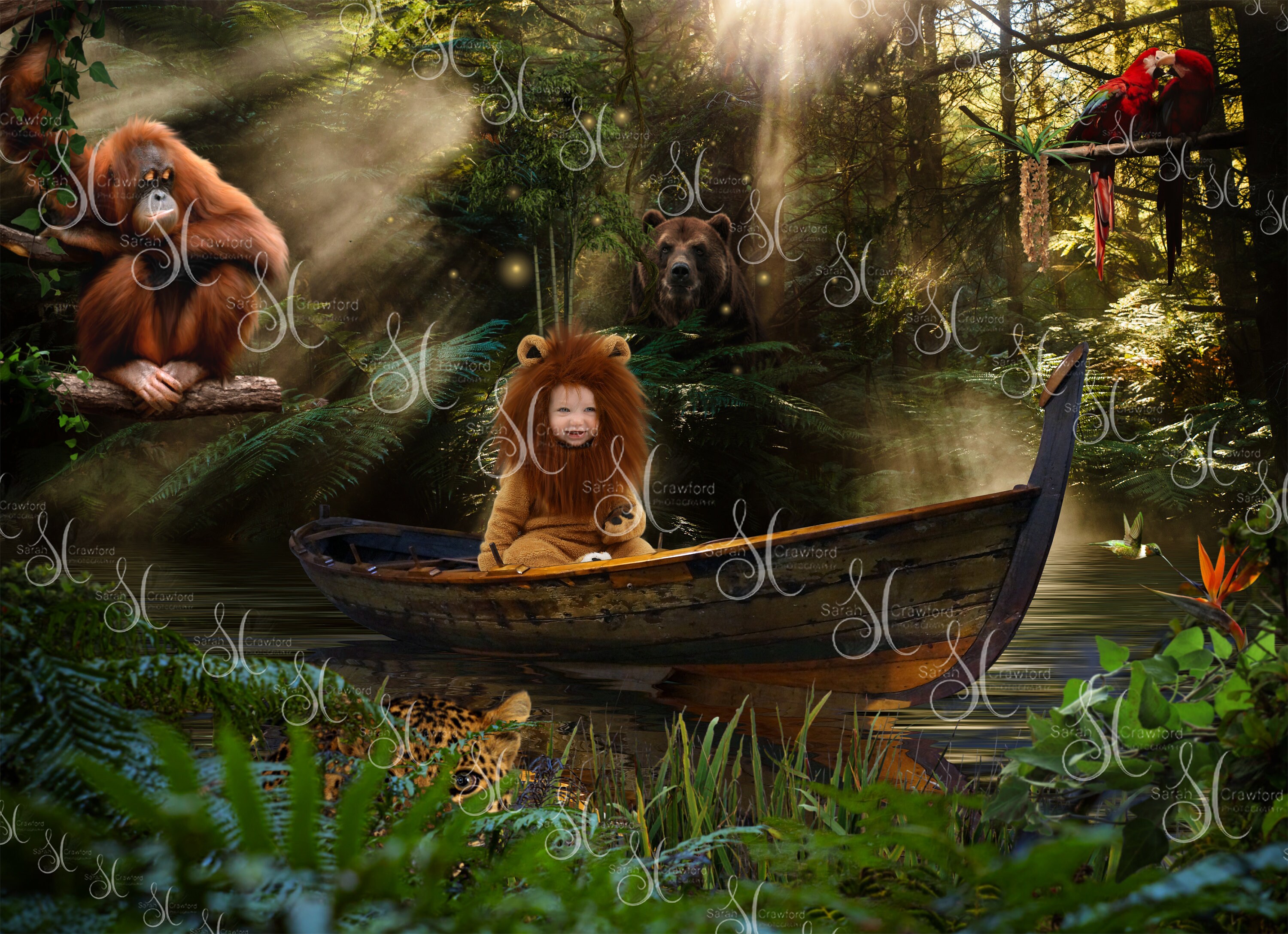 Jungle boat background jungle animals digital composite | Etsy