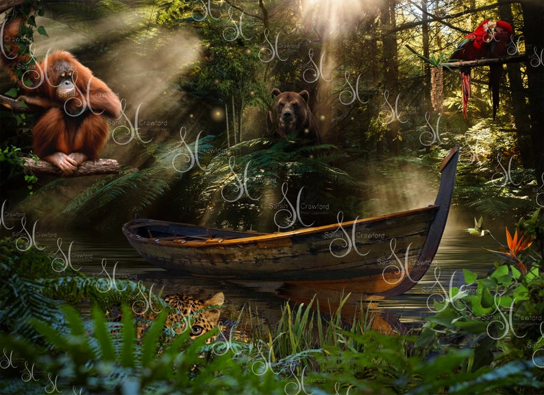 Jungle Boat Background Jungle Animals Digital Composite | Etsy