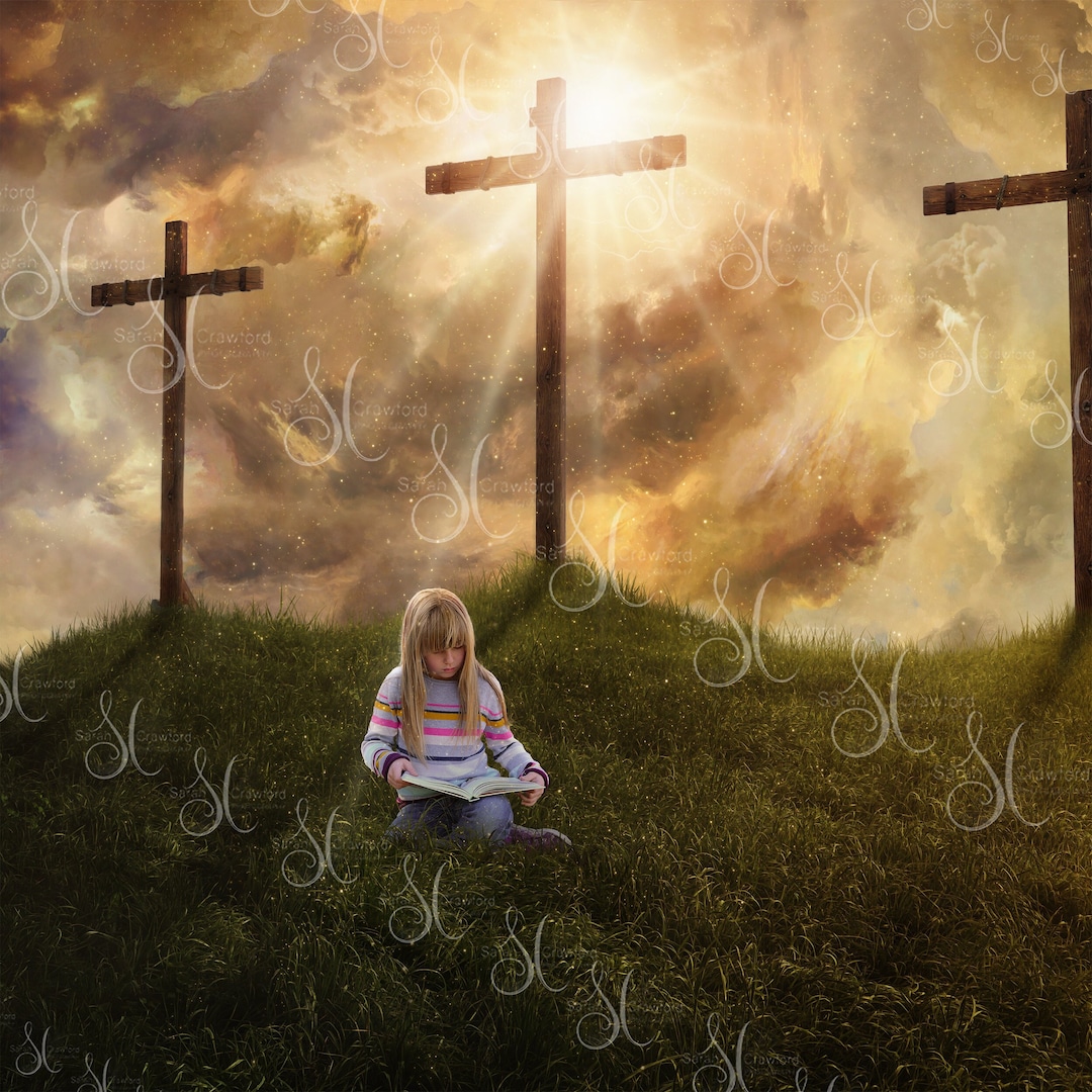 Easter Christian Cross Digital Background With Grass and Sunray ...