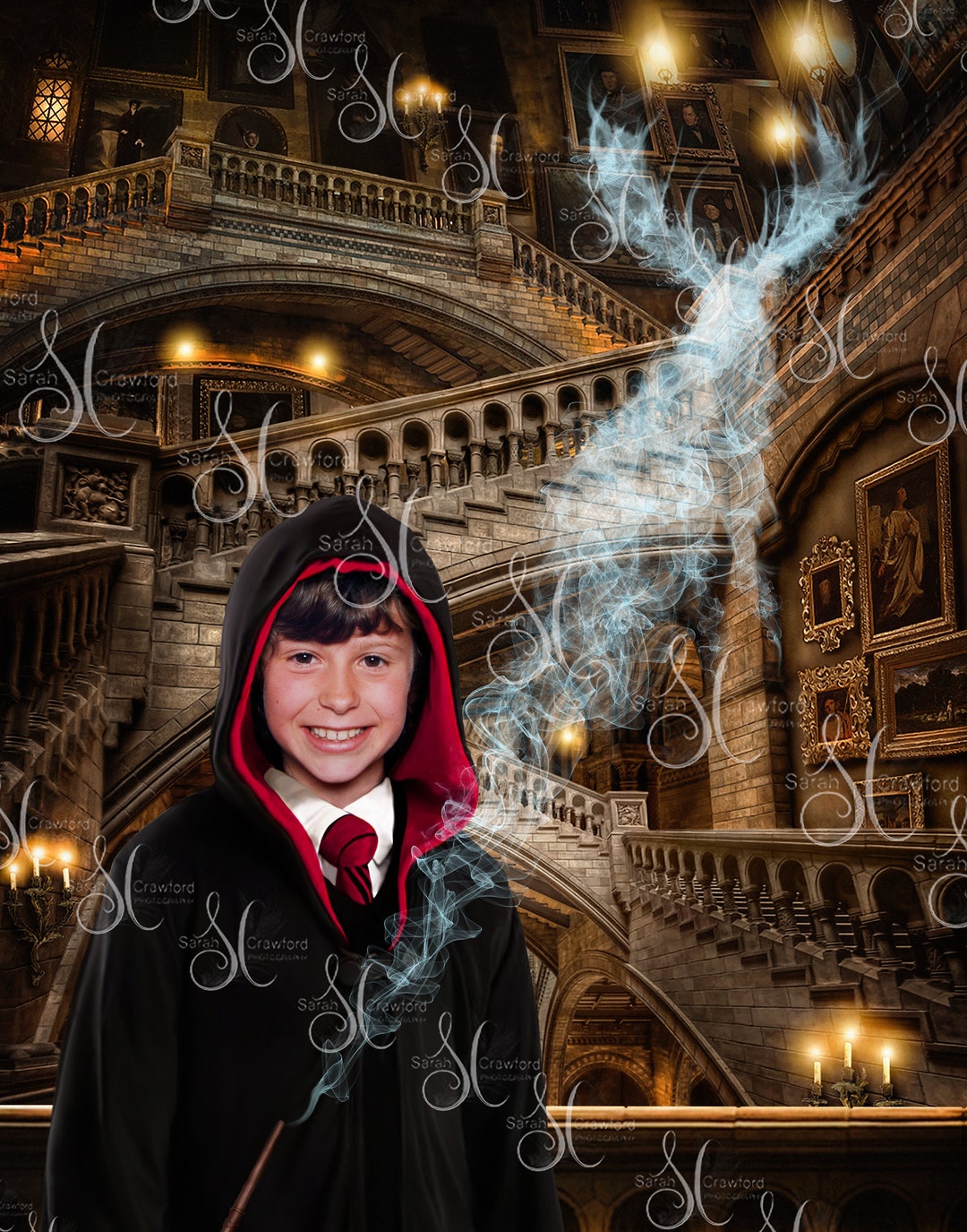Wizard School Digital Background With Robe, Wand and Stag Patronus Png ...