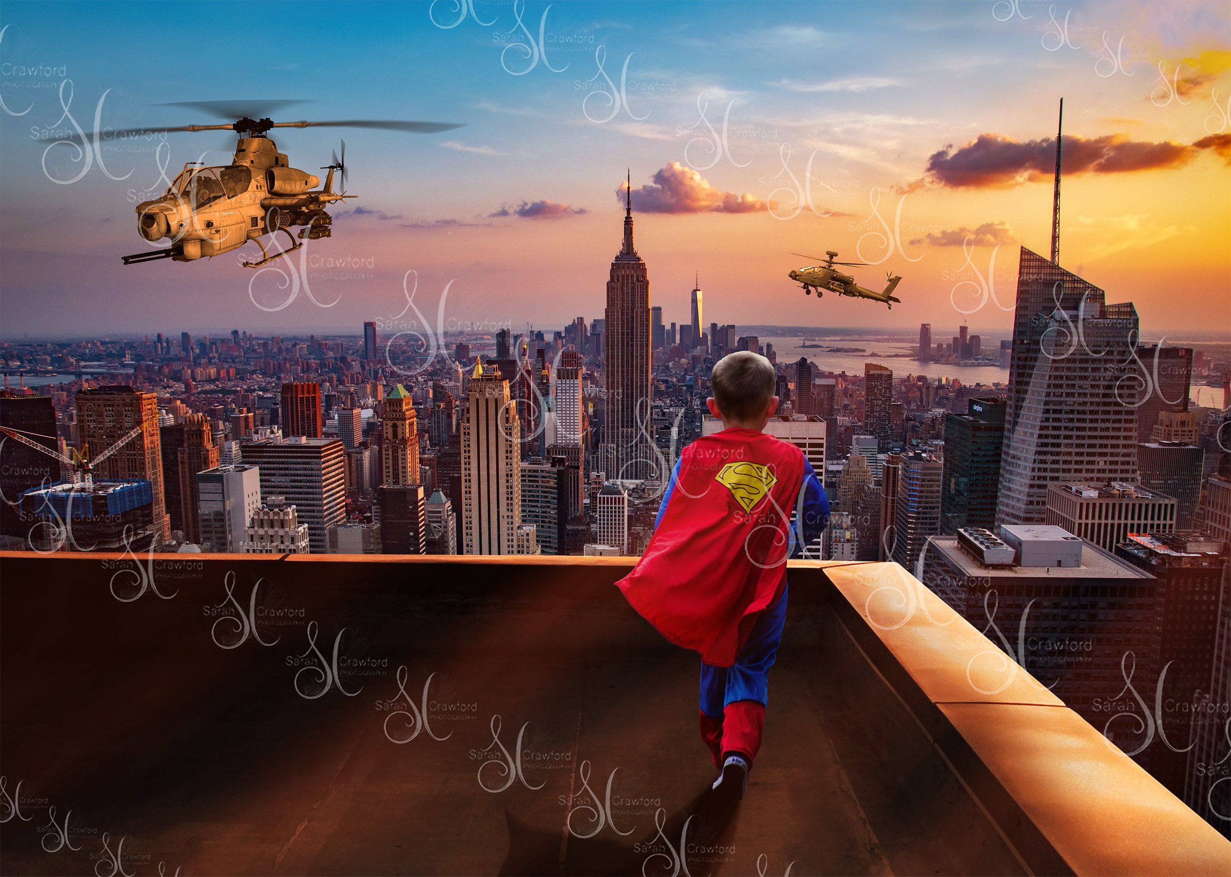 Superhero Sunset Cityscape Digital Background and Overlay Composite ...