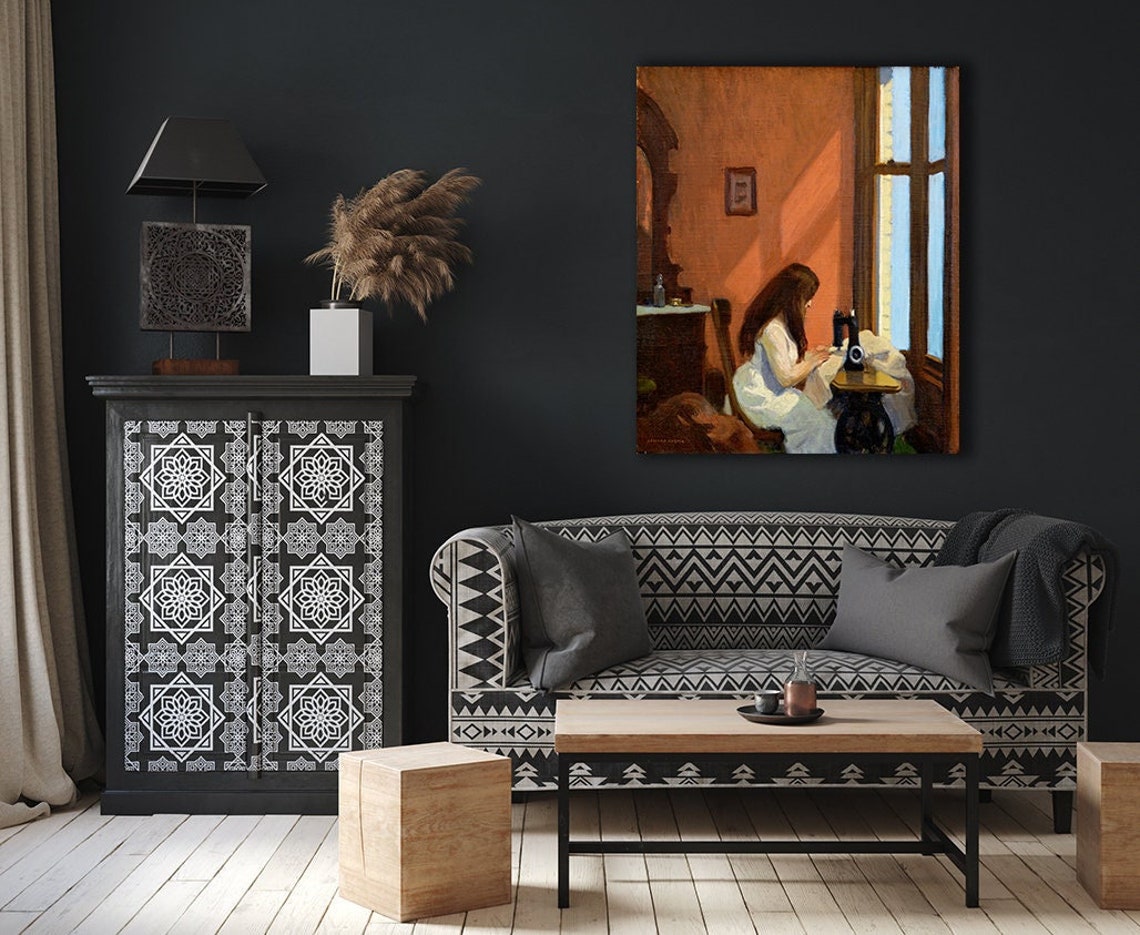 Girl at Sewing Machine by Edward Hopper Canvas Print - Etsy