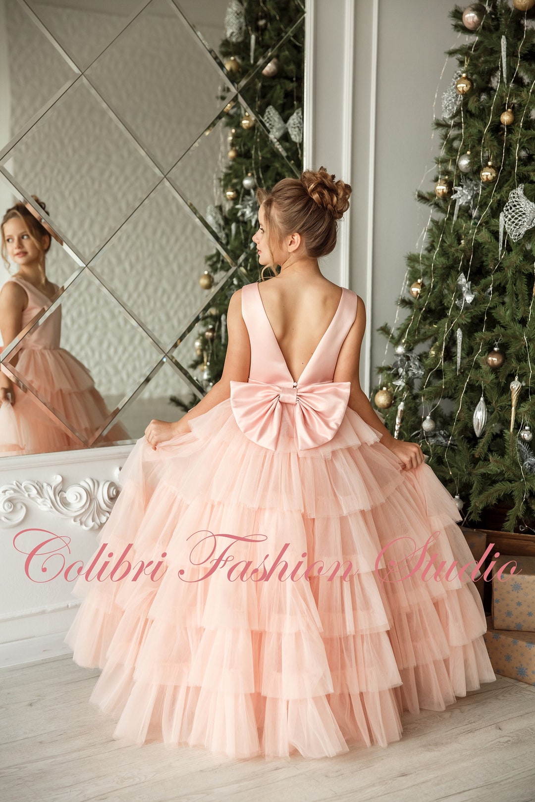 Blush Flower Girl Dress, Tulle Girl Dress, Satin Flower Girl Dress ...