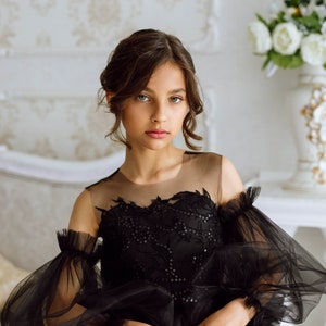 Black Flower Girl Dress, Toddler Girl Dress, Girl Dress Lace, Flower Girl Dress Tulle, Tutu ...