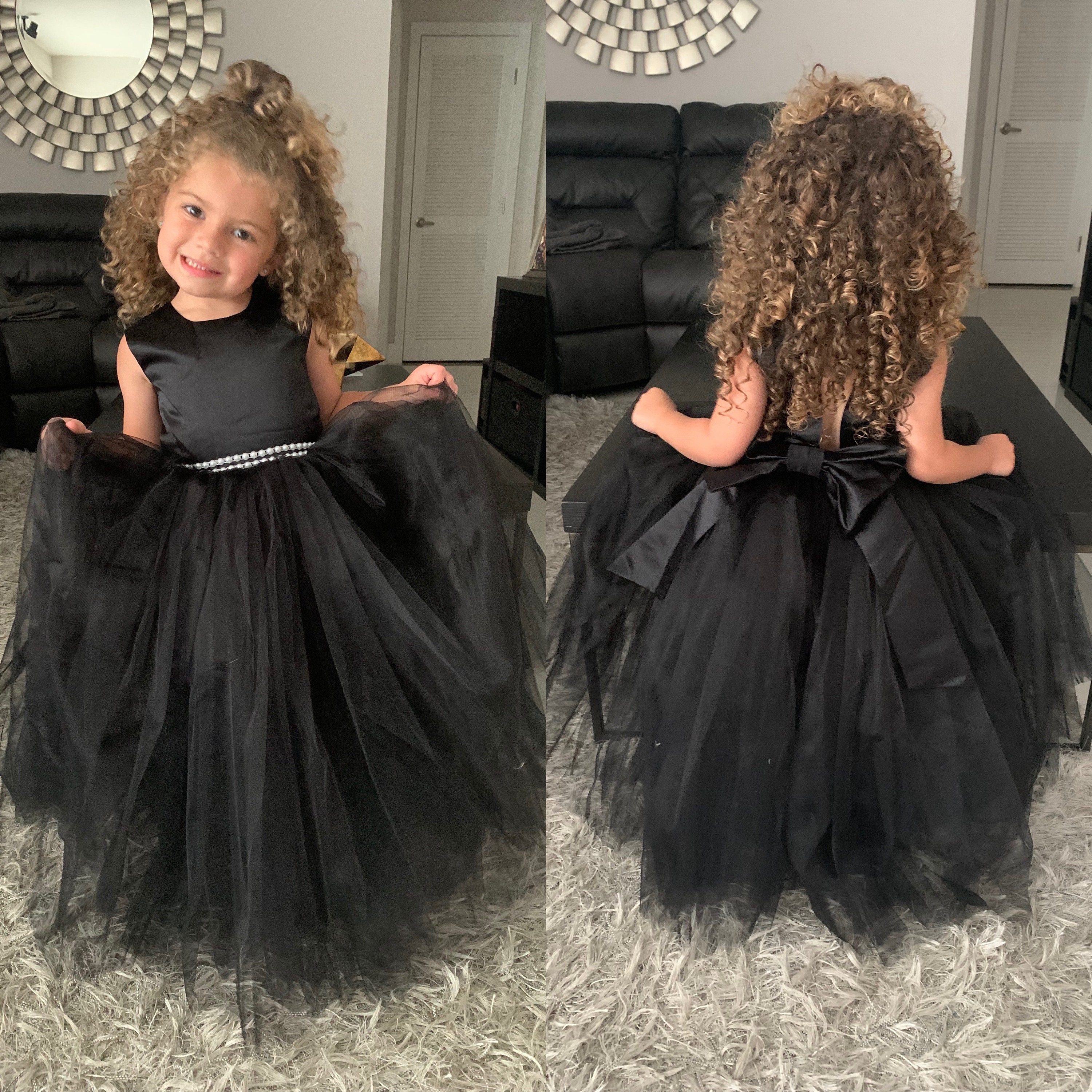 Flower Girl Dress Satin Girl Dress Black Flower Girl Dress Etsy