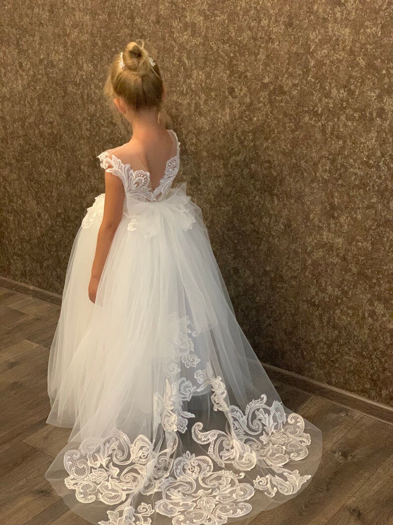 Flower Girl Dress Train Lace Girl Dress Flower Girl Dress Etsy