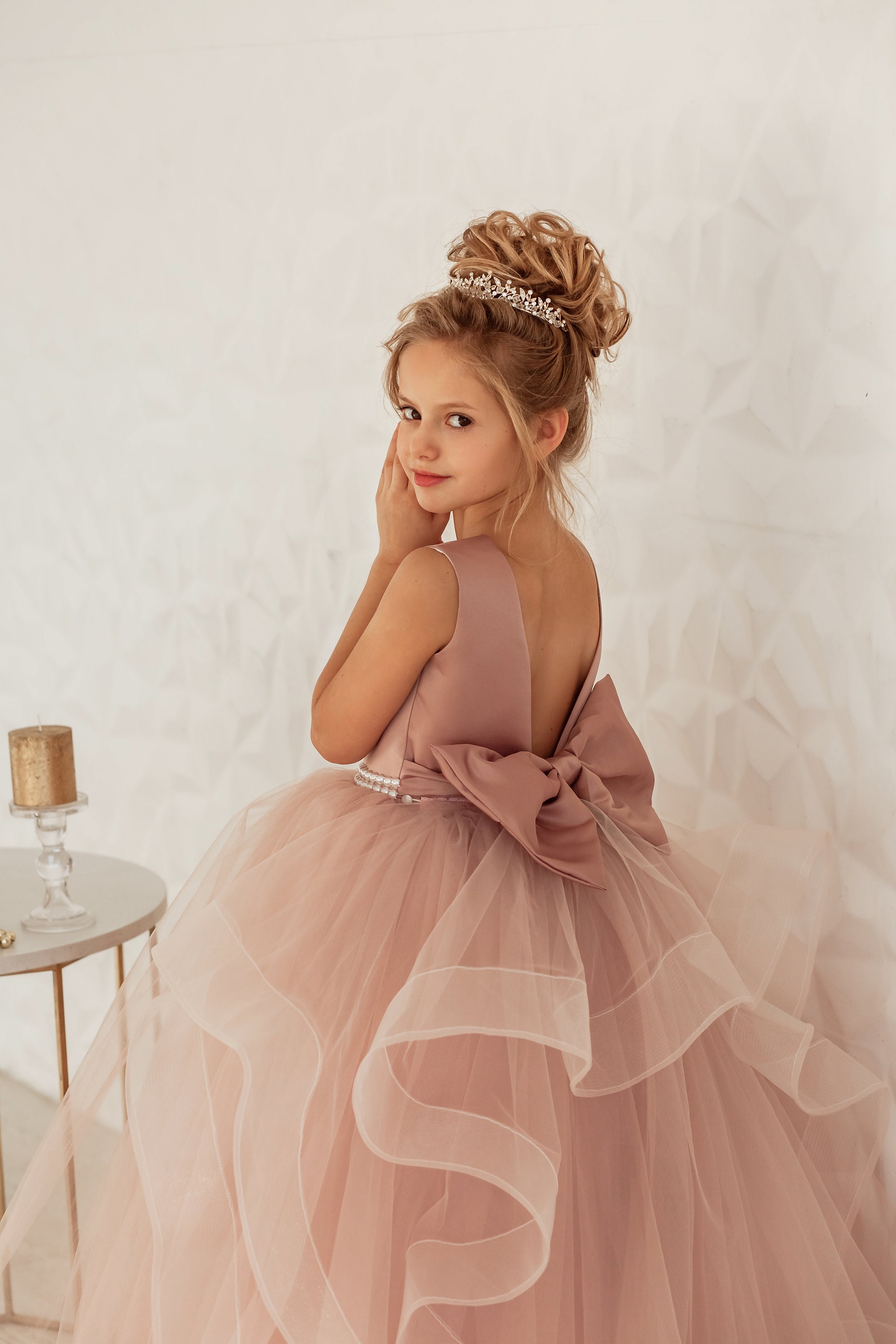 Flower Girl Dress Dusty Rose Flower Girl Dress Tulle Flower Etsy