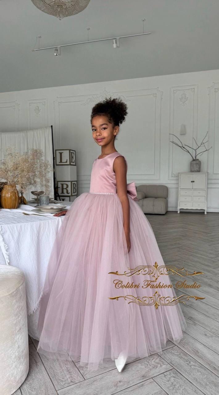 Photo Shoot Girl Dress Pearls Girls Tulle Dress Satin Top Formal Flower ...