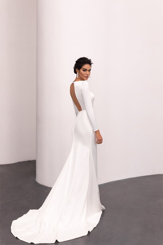 Simple Wedding Dress Satin Bridal Gown Mermaid Wedding - Etsy