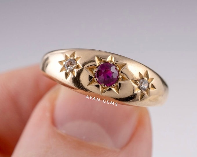 Moissanite & Ruby Silver Ring, Vintage Ring, Gemstone Ring, Multy Stone ...