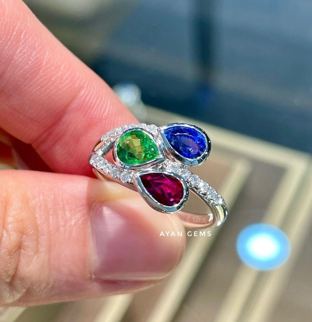 Sapphire Peridot and Ruby Silver Ring, Gemstone Ring, Vintage Rings ...
