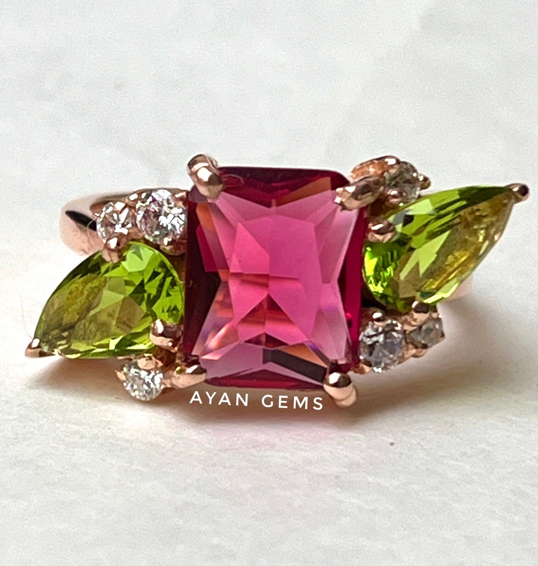 Sapphire and Peridot Ring , Gemstones Ring, Vintage Ring, Multy Stone ...