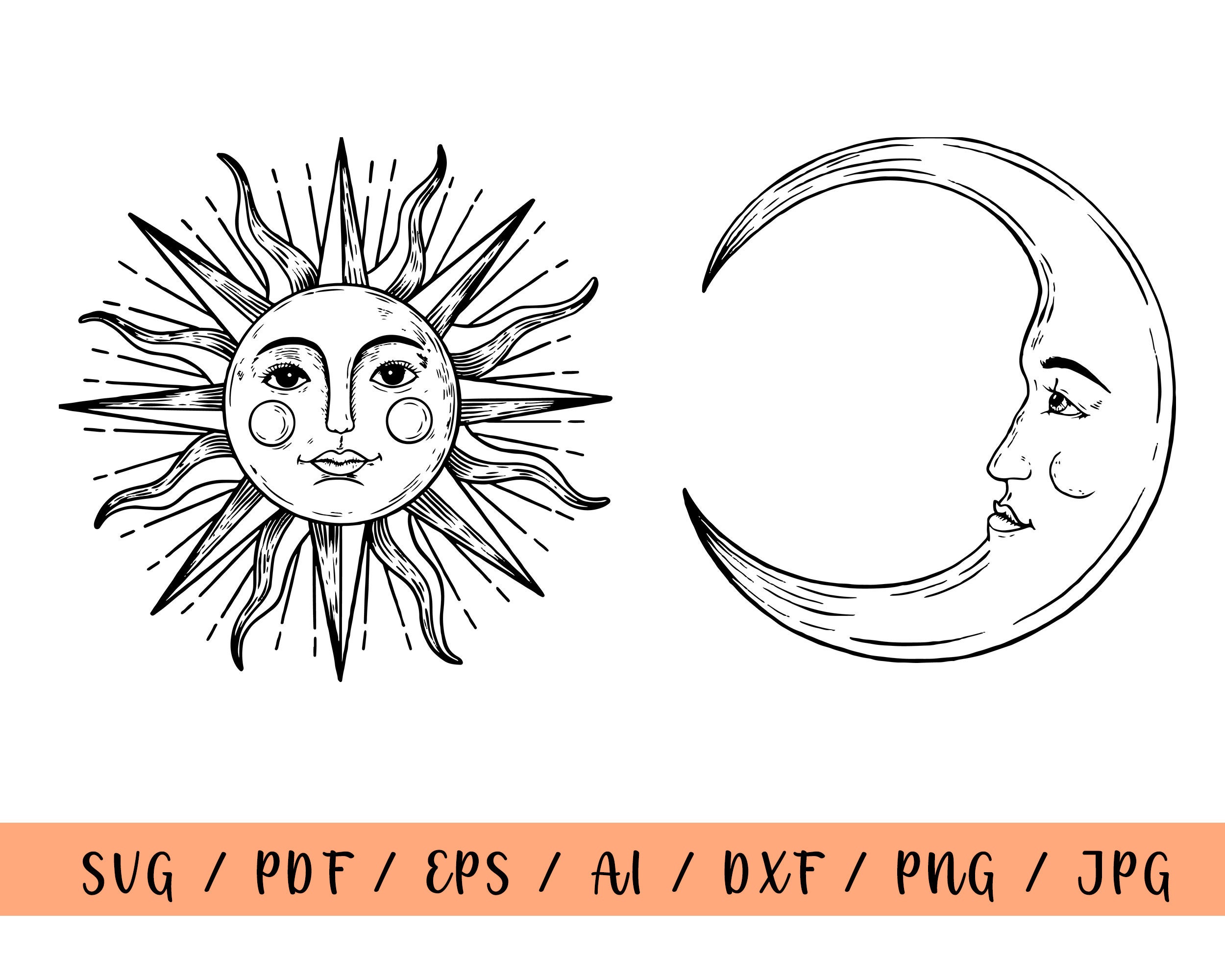 Sun SVG Clipart Bundle Sunny Face Svg Cut File Moon Face SVG, Moon ...
