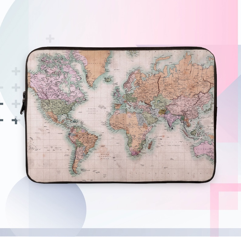 Retro World Map Laptop Sleeve World Map Design Laptop Sleeve | Etsy