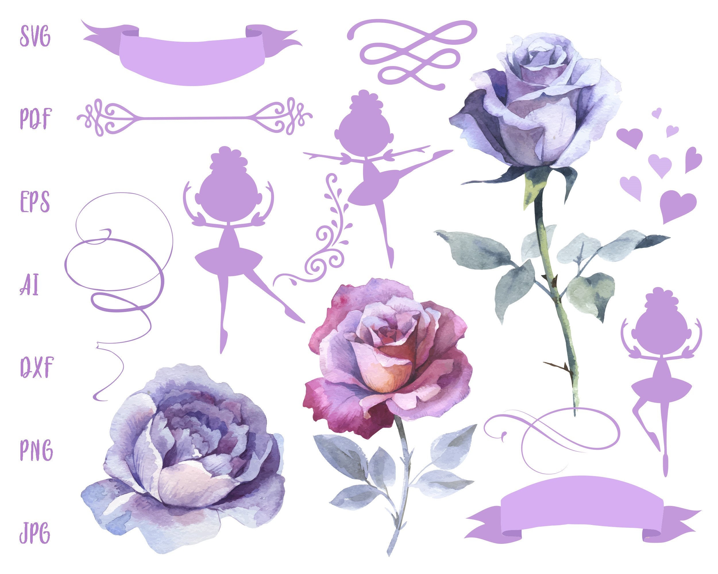 Purple Roses SVG Bundle Floral Cutting Files Ballerina Svg Cut - Etsy