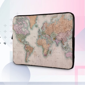 Retro World Map Laptop Sleeve, World Map Design, Laptop Sleeve 12 Inch ...