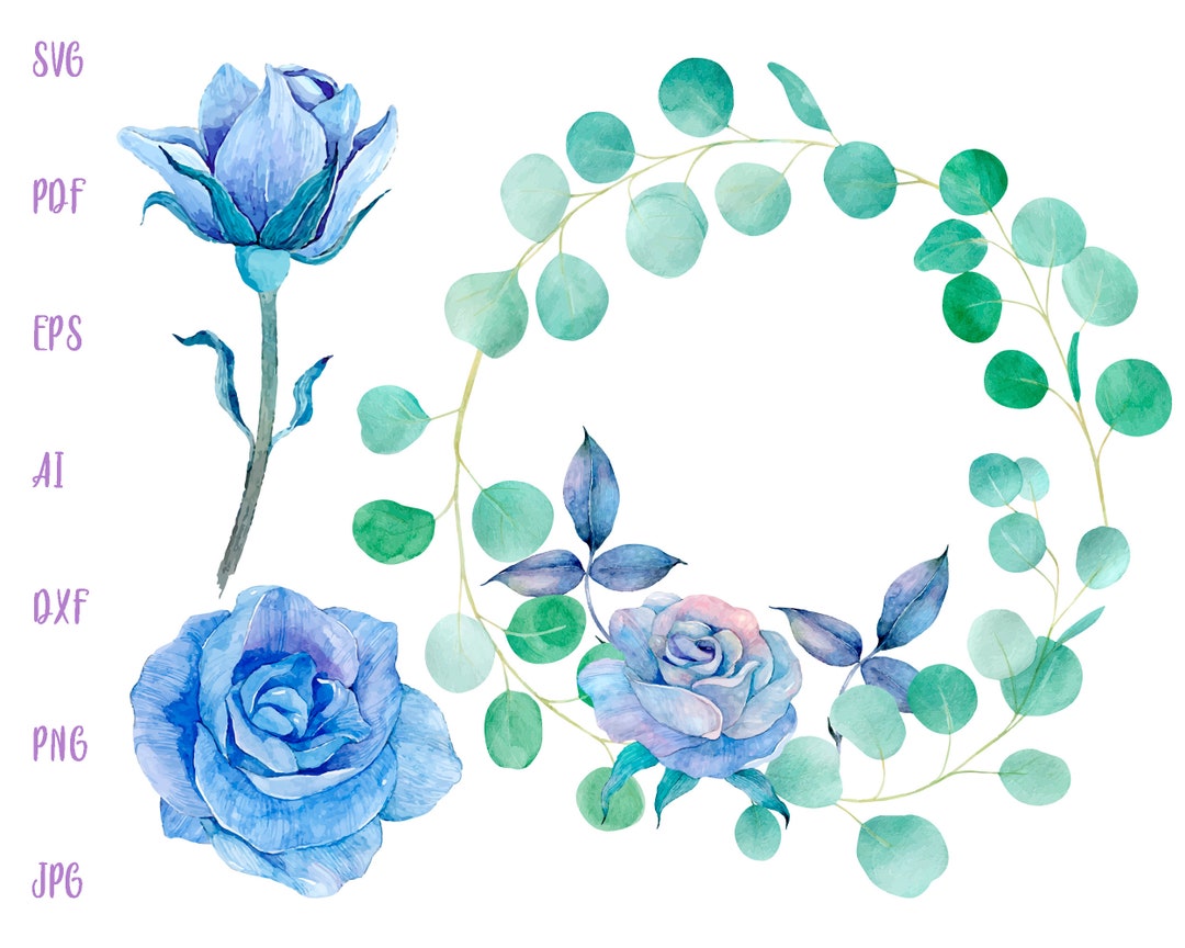 Blue Rose SVG Cut File Floral Digital Art Cutting File Blue Flower ...